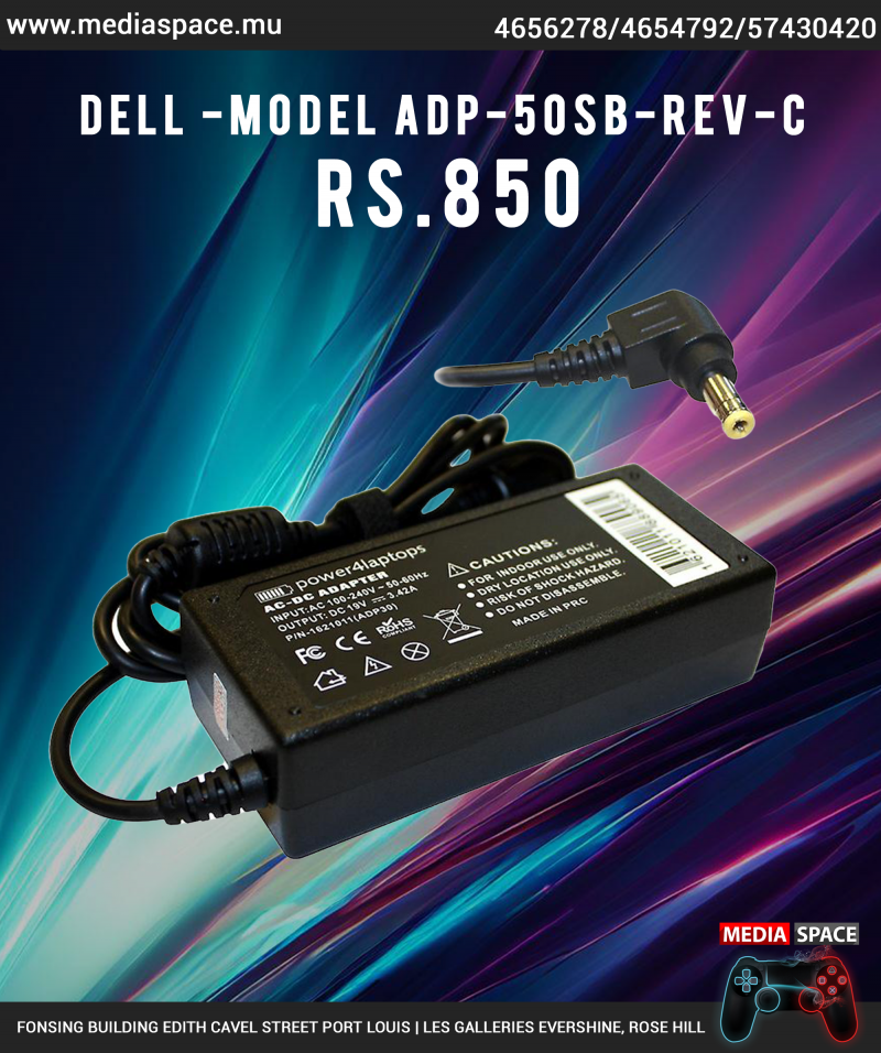Dell ADP-50SB REV C Adapter- Laptop 19V 2.64A, 4.8/1.7mm - MediaSpace