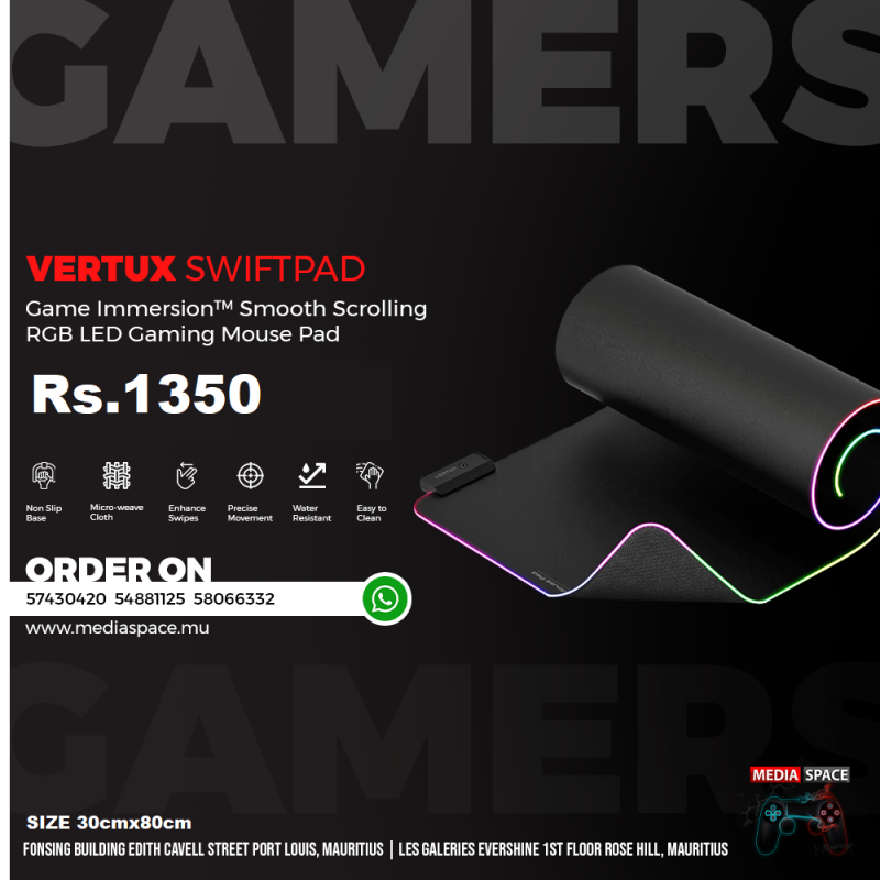 Vertux SWIFTPAD-XL RGB LED GAMING MOUSE PAD - MediaSpace