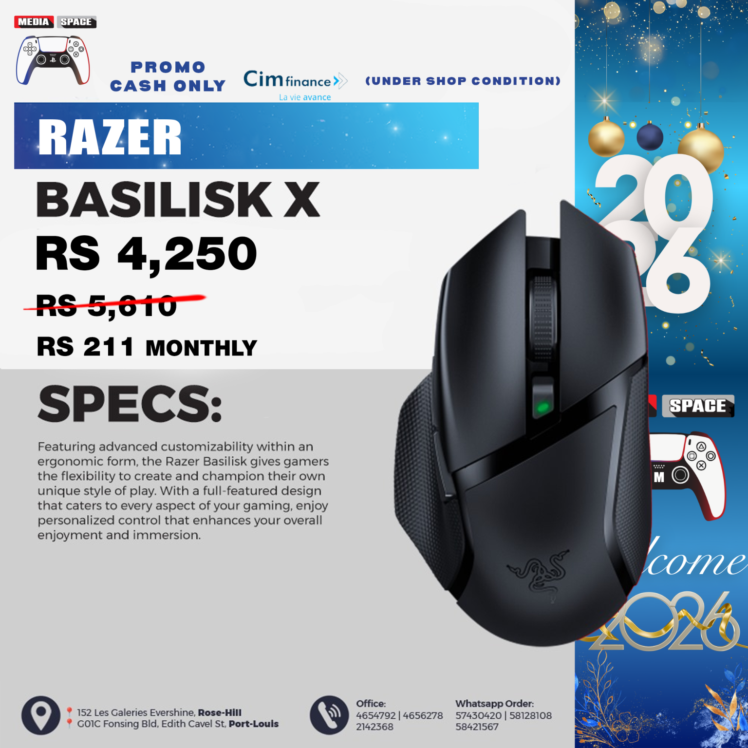 Razer Basilisk X Hyperspeed Wireless Gaming Mouse - 16000DPI DPI ...