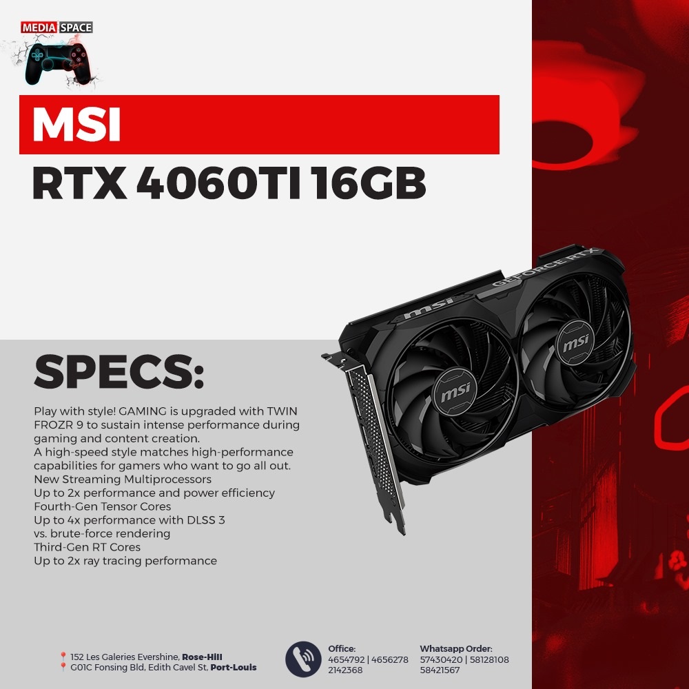 MSI Gaming GeForce RTX 4060 Ti 16GB GDRR6 Extreme Clock: 2655 MHz 128-Bit HDMI/DP Nvlink TORX ...