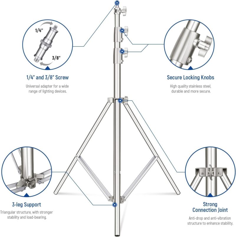 110inch 2.8m Heavy Duty Silver Stand Foldable and Portable Stainless ...