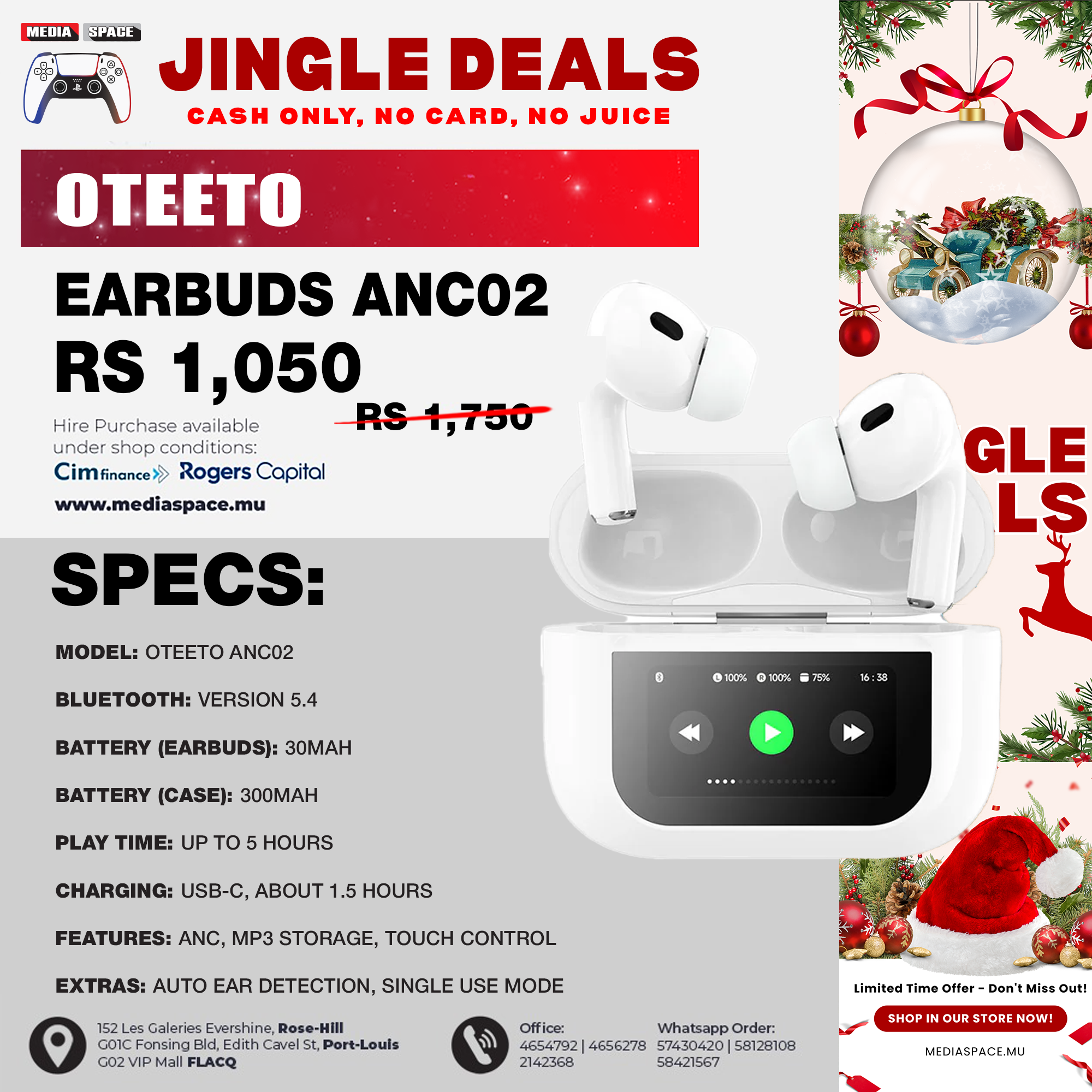 Oteeto wireless EARBUDS with MP3 Storage Model ANC02 - MediaSpace