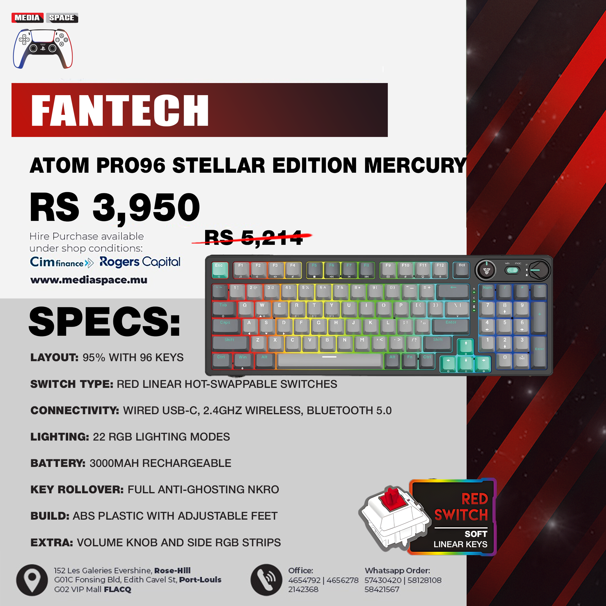 FANTECH ATOM PRO96 MK914 MECHANICAL GAMING KEYBOARD - STELLAR EDITION MERCURY - MediaSpace