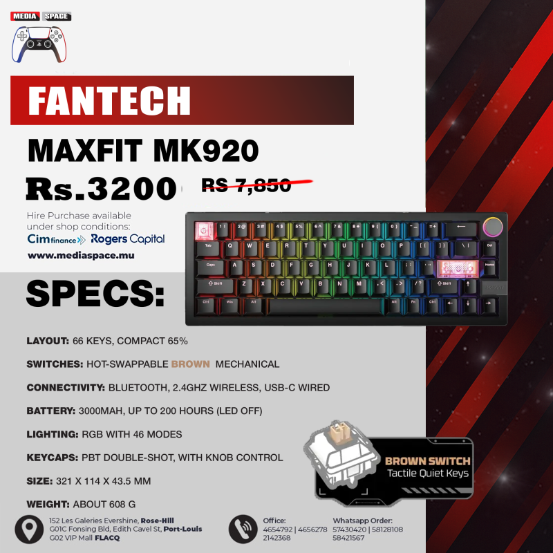 FANTECH MK920 MAXFIT6 Wireless Mechanical Gaming Keyboard Black ...