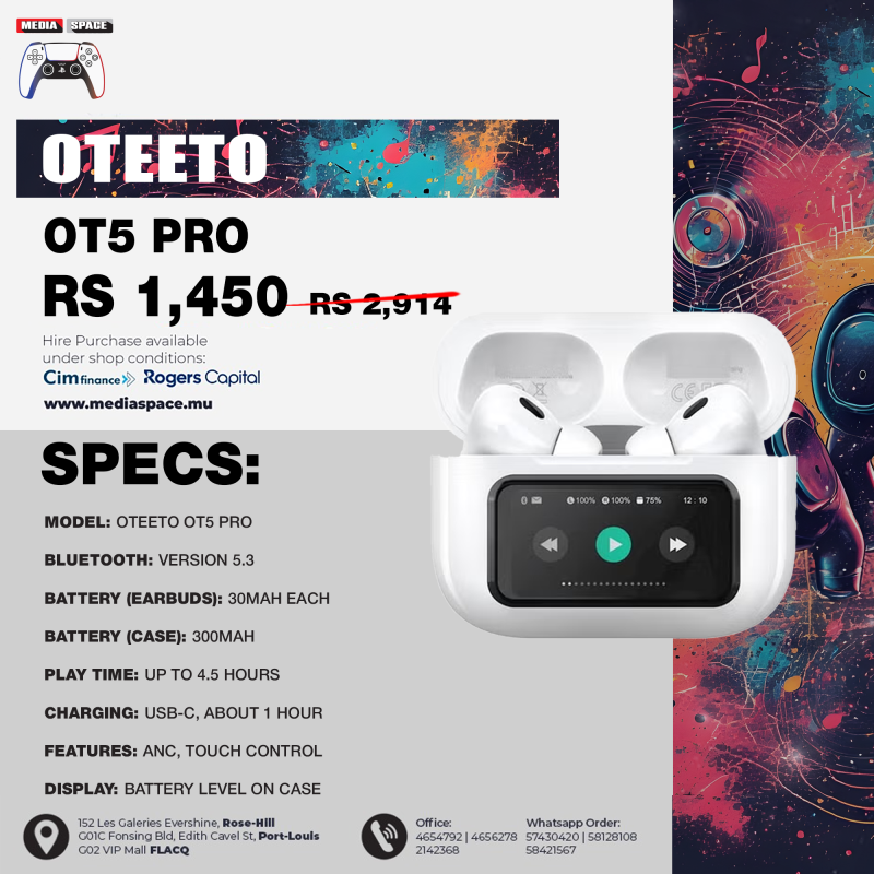Oteeto OT5 Pro Wireless Eabuds With Smart Diplay Hi-Fi Sound Quality ...