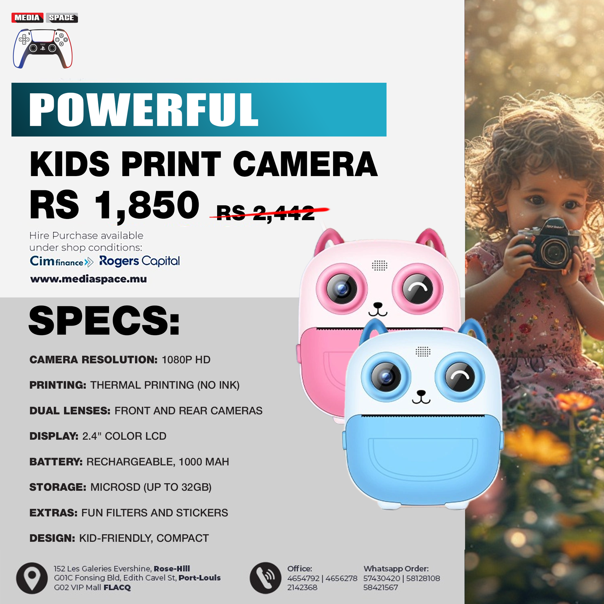 Kids Camera Instant Print, 1080P HD Dual Lens Selfie Digital Camera ...