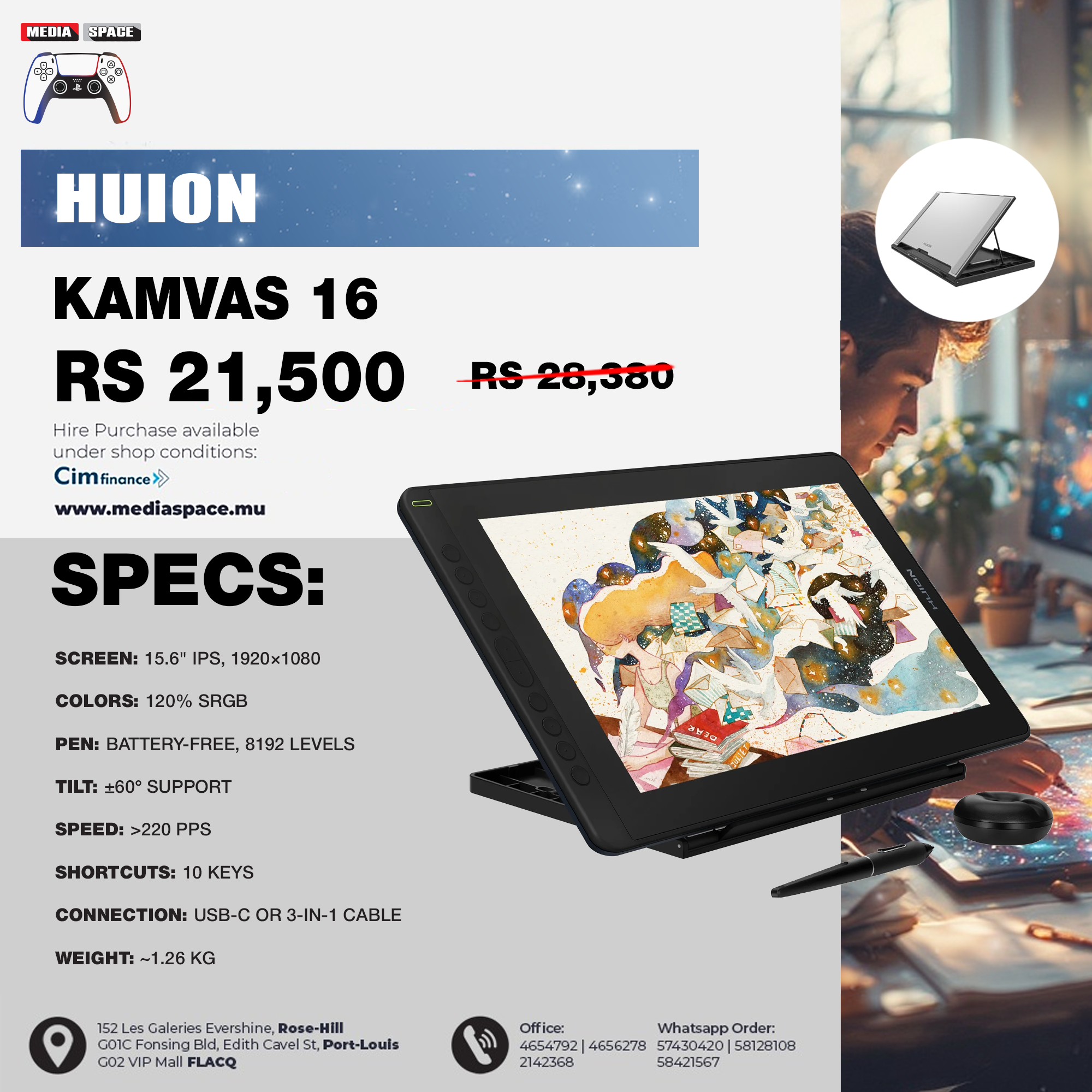 2021 HUION KAMVAS 16 Graphics Drawing Tablet with Full-Laminated Screen ...