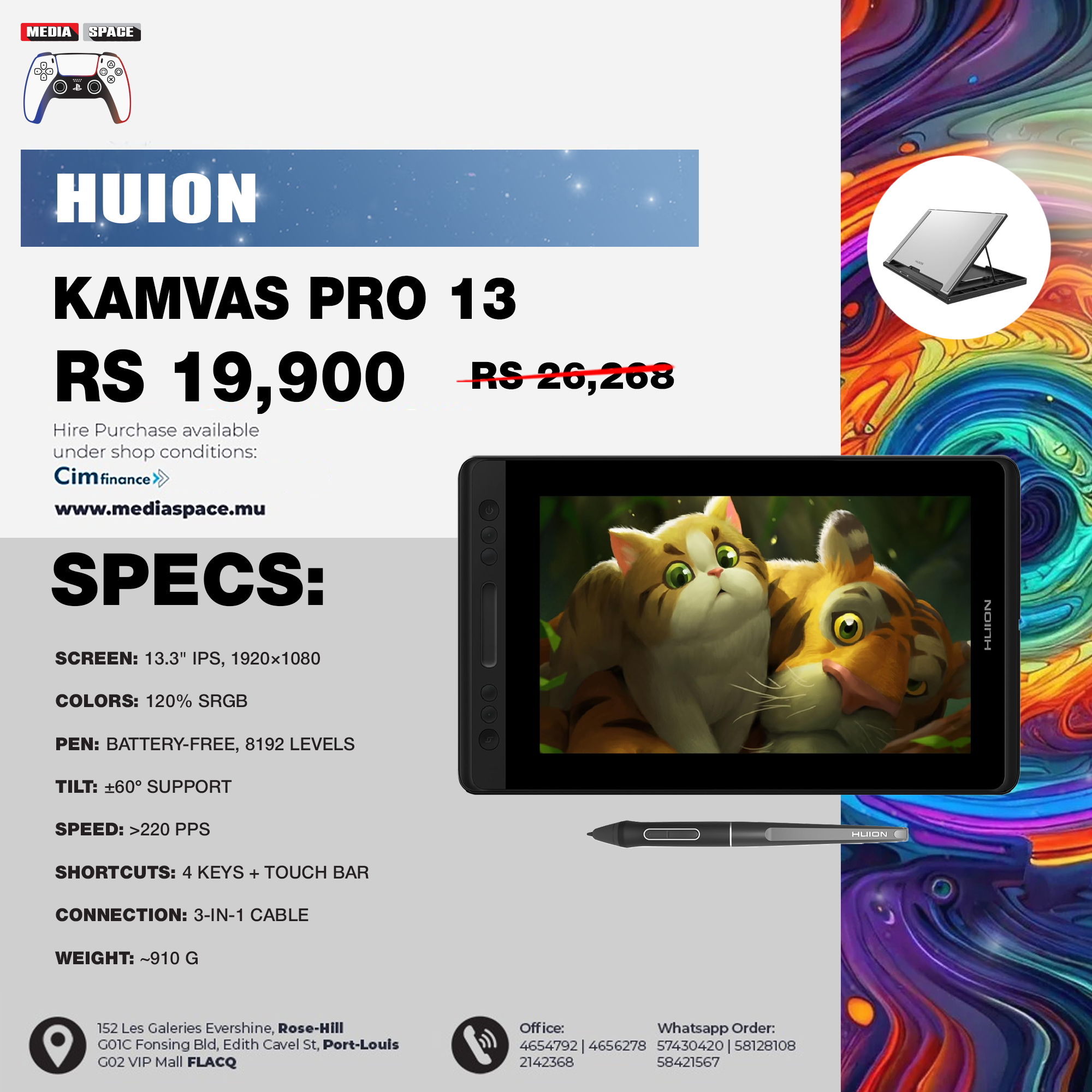 HUION Kamvas Pro 13 2.5K QHD Graphics Monitor Drawing Tablet with ...