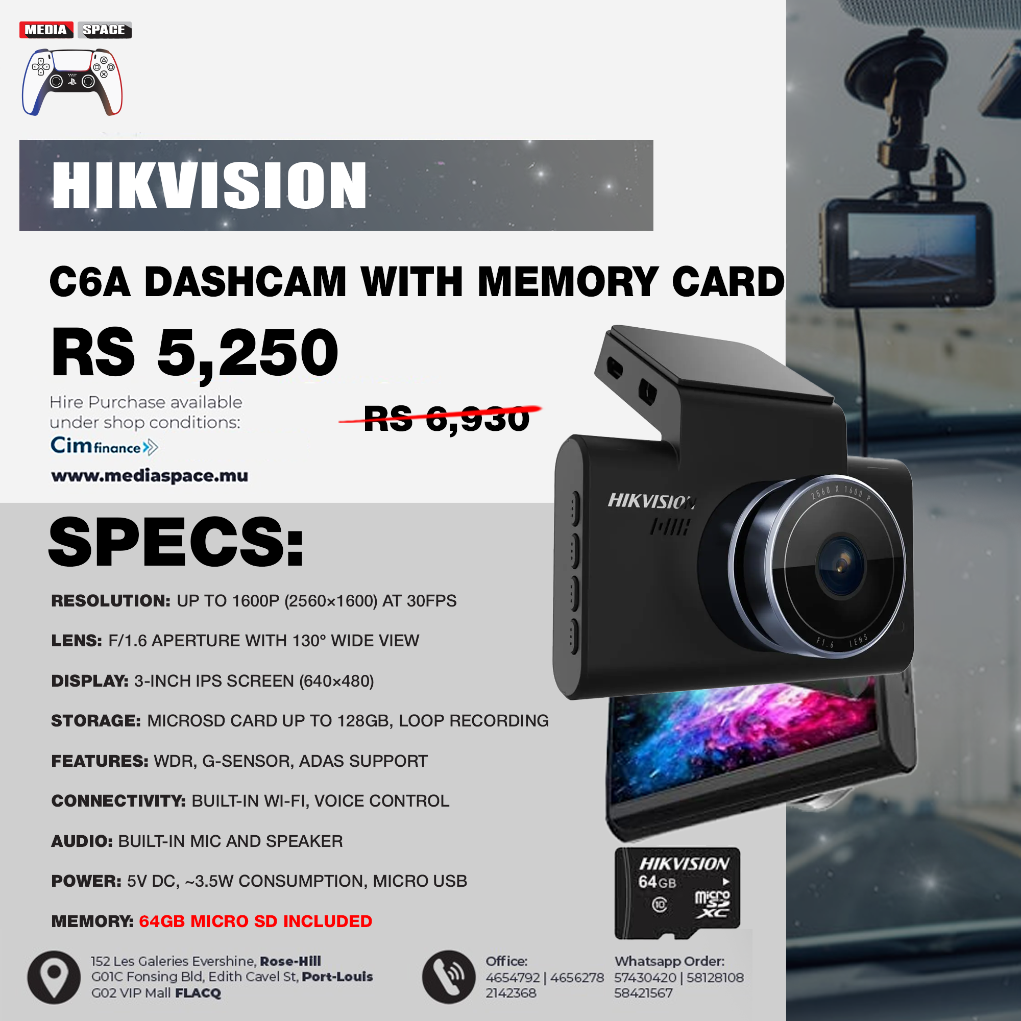 HIKVISION AE-DC5313-C6 1600P Dashcam with 4”Screen - MediaSpace