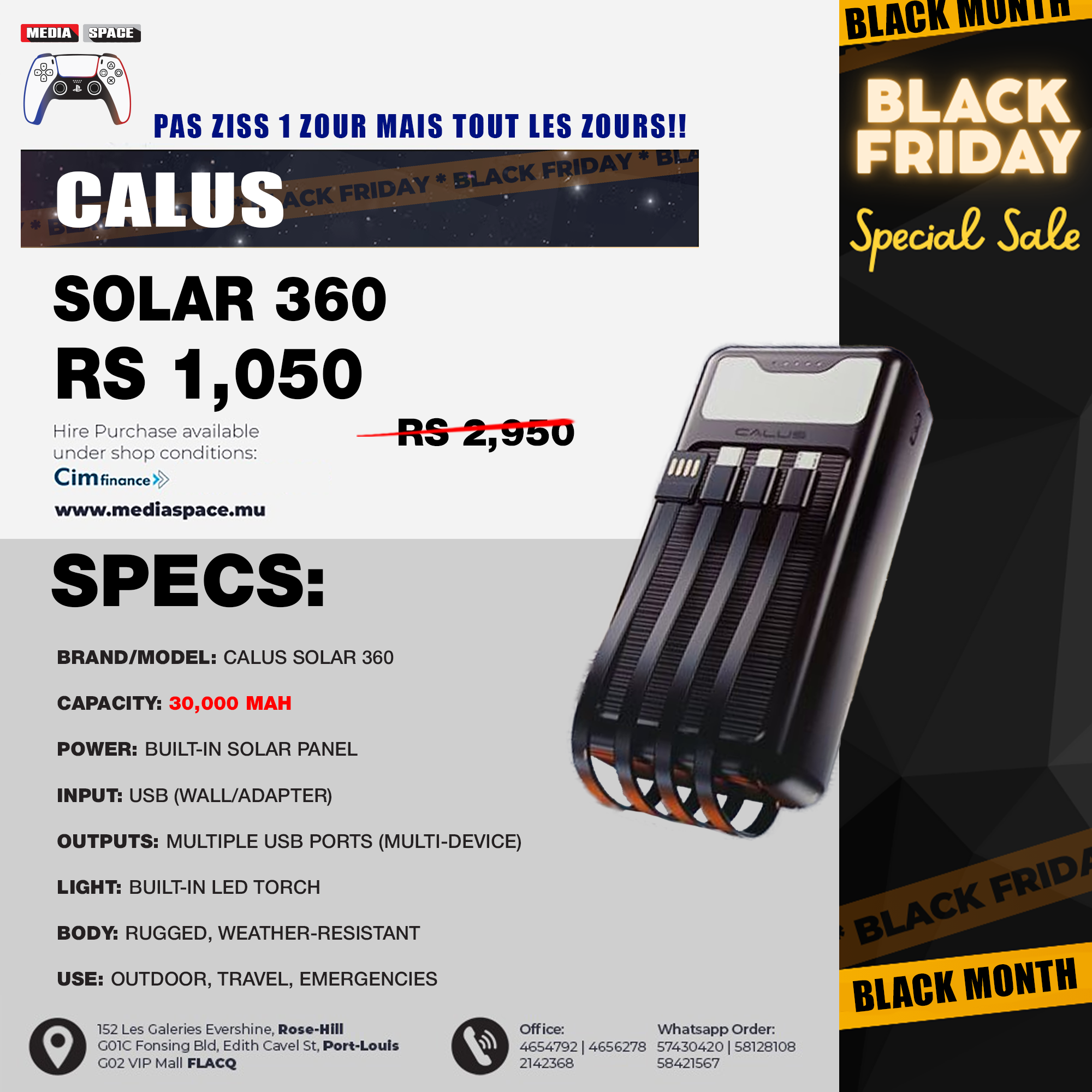 Calus Solar 360 30000mah Solar Powerbank - MediaSpace