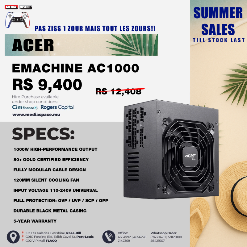 Acer eMachine AC1000 – 1000W Full Modular Power Supply Gold - MediaSpace