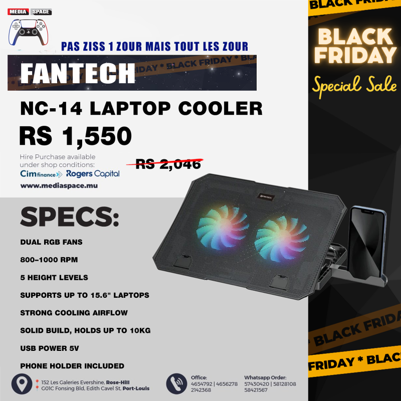 Fantech NC14 Laptop Cooler with phone holder - MediaSpace