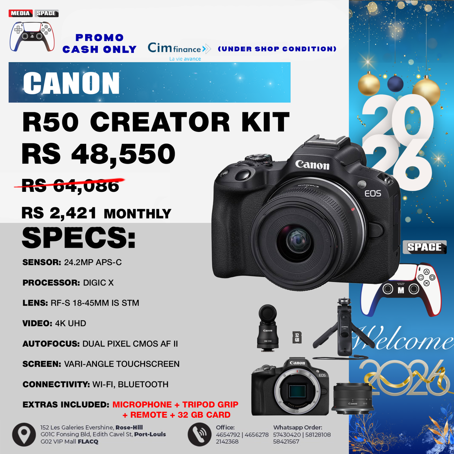 Canon EOS R50 Content Creator Kit, Hybrid Mirrorless Camera with RF-S18 ...