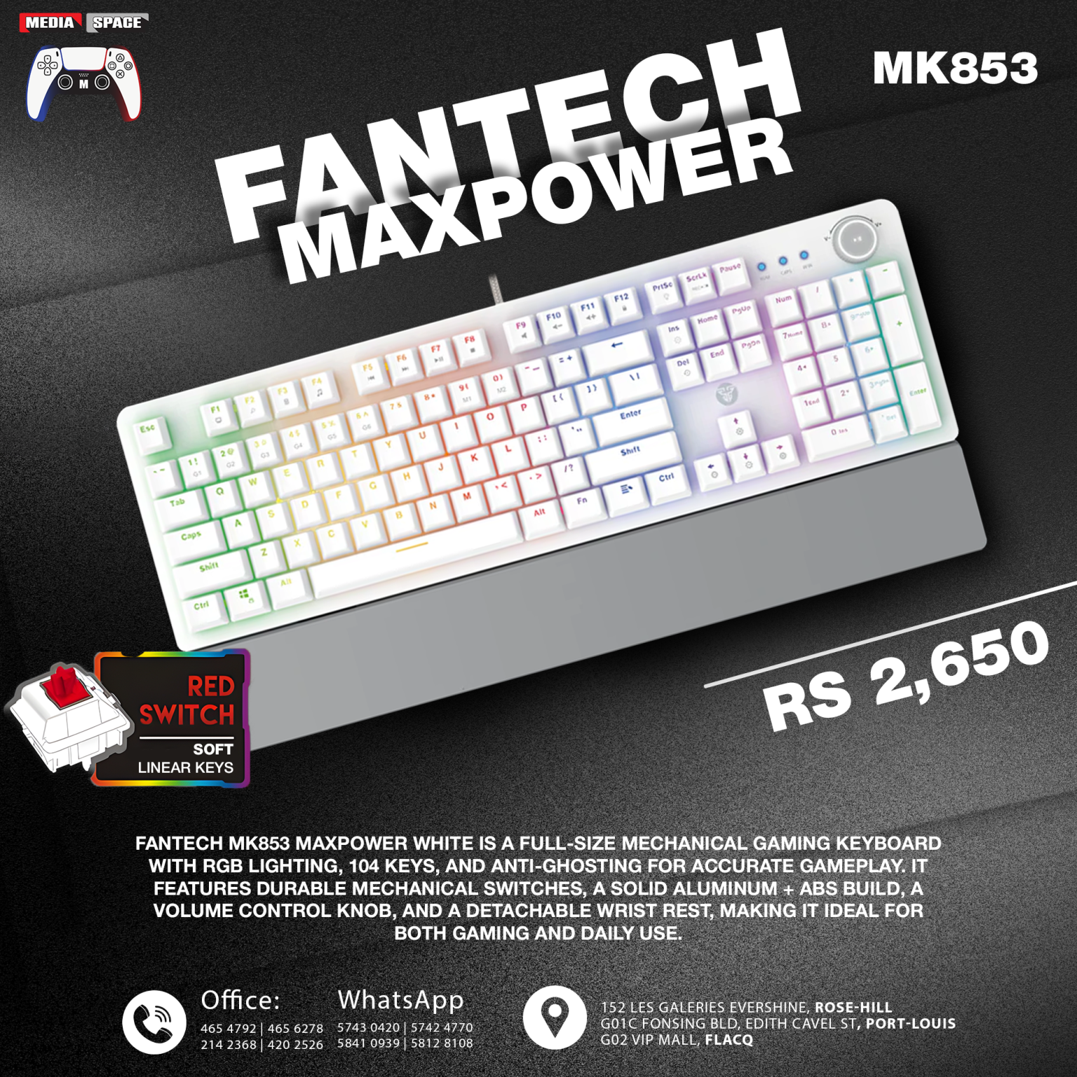 FANTECH MAXPOWER MK853 V2 MECHANICAL GAMING KEYBOARD - WHITE - MediaSpace